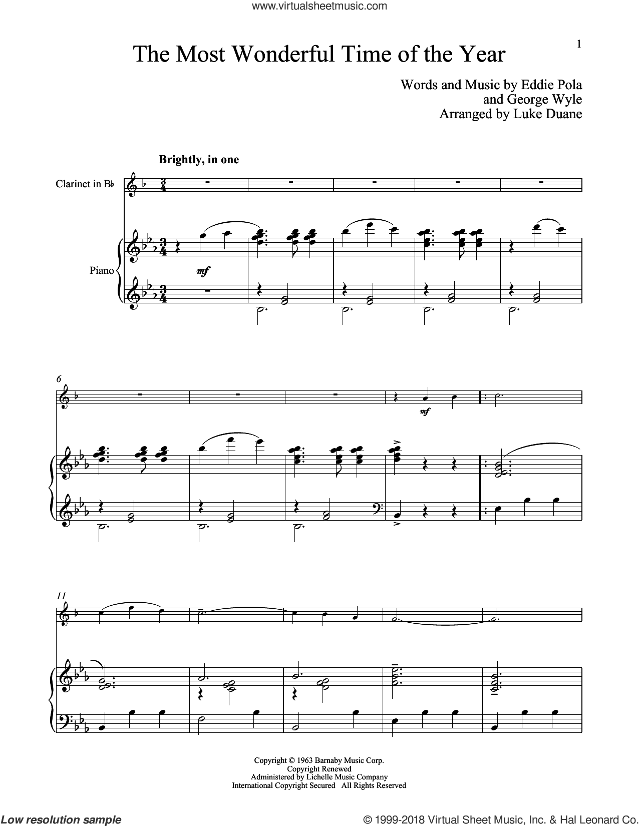 The Most Wonderful Time Of The Year sheet music for clarinet and piano