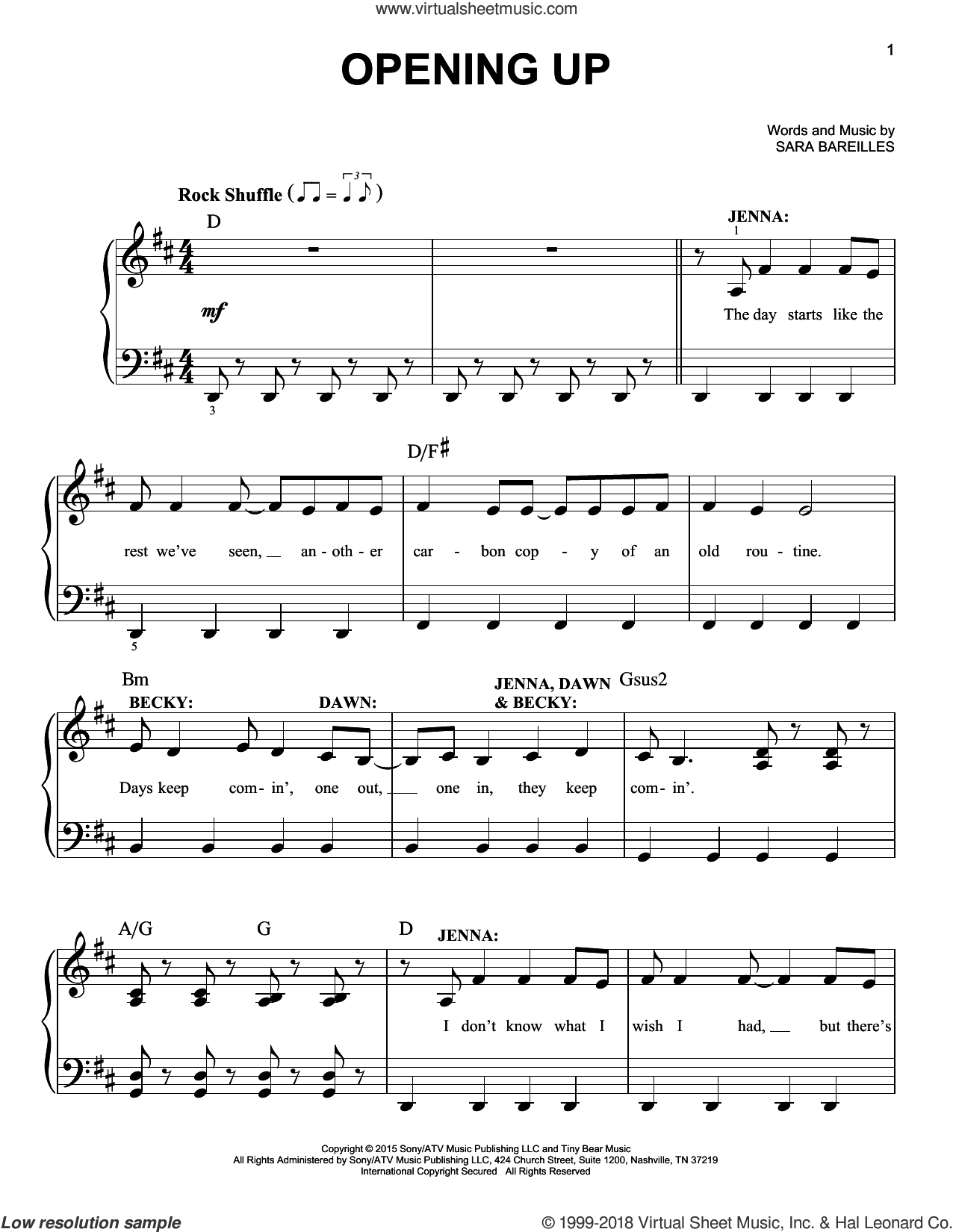 Opening Up (from Waitress The Musical), (easy) sheet music for piano solo