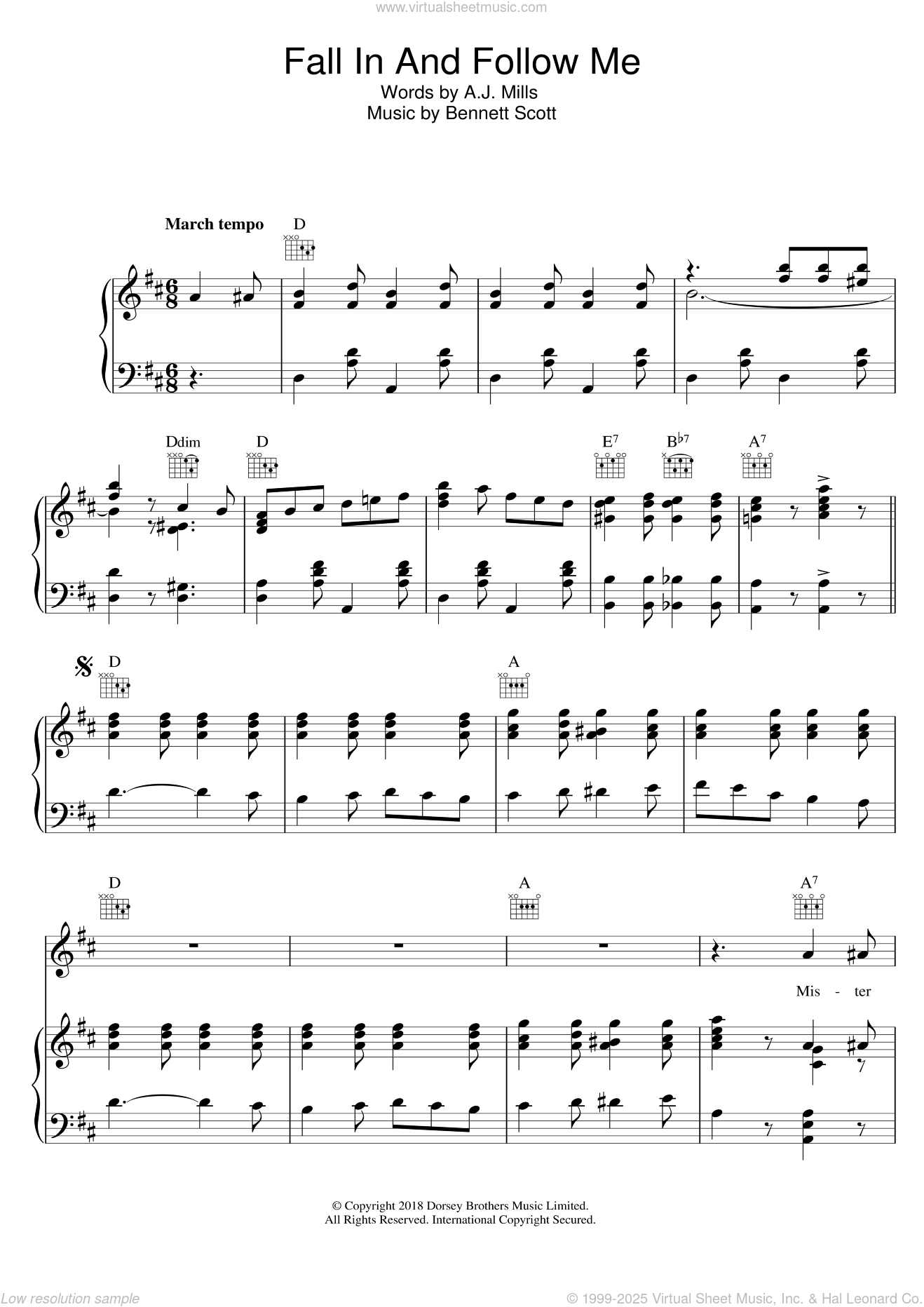 Fall In And Follow Me sheet music for voice, piano or guitar