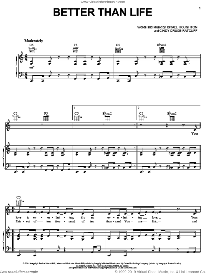 Better Than Life sheet music for voice, piano or guitar (PDF)