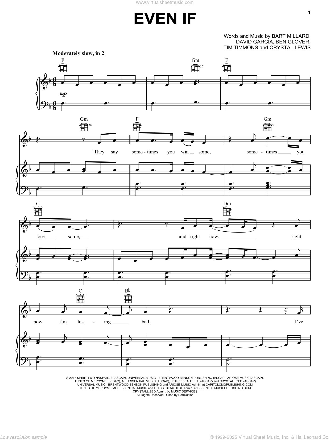 MercyMe: Even If sheet music for voice, piano or guitar (PDF)