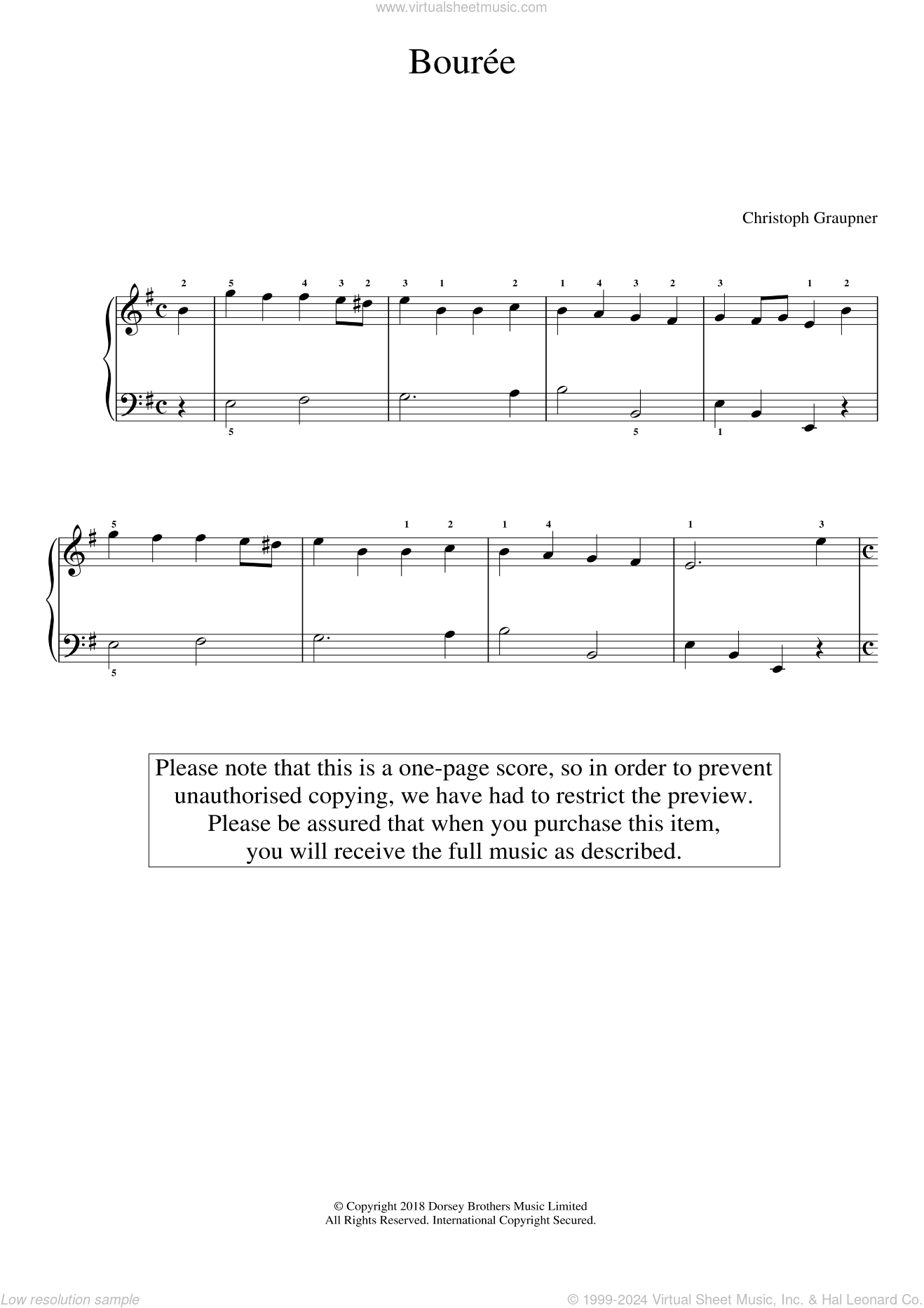 Bourree sheet music for piano solo (PDF-interactive)