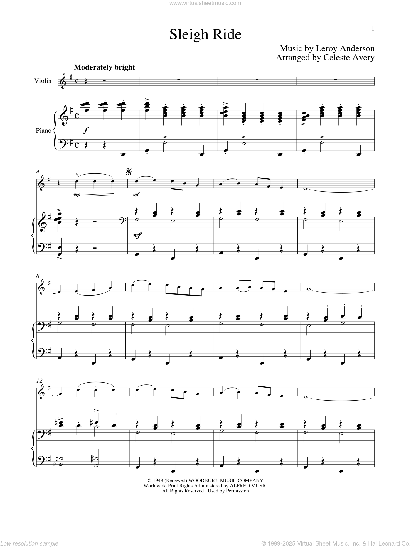 Sleigh Ride sheet music for violin and piano (PDF-interactive)