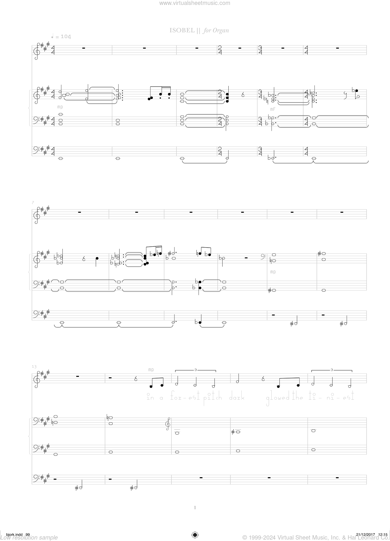 Isobel sheet music for organ (PDF)