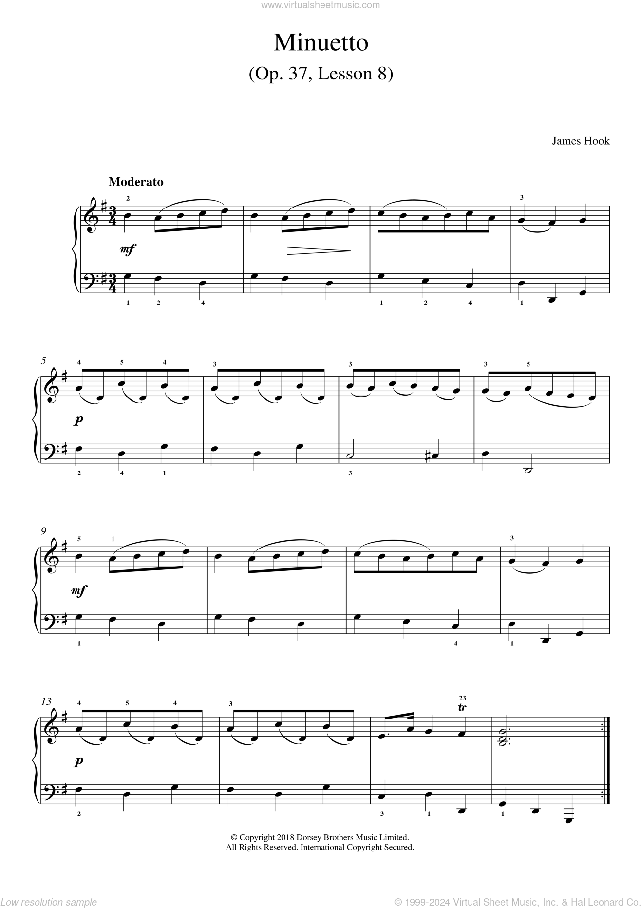 Minuetto Op. 37, Lesson 8 sheet music for piano solo (PDF)