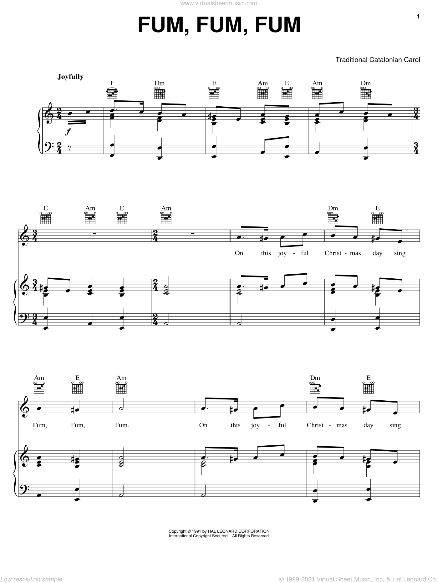 Fum, Fum, Fum sheet music for voice, piano or guitar (PDF)