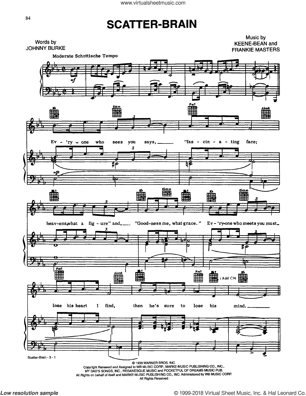 Scatterbrain sheet music for voice, piano or guitar (PDF)
