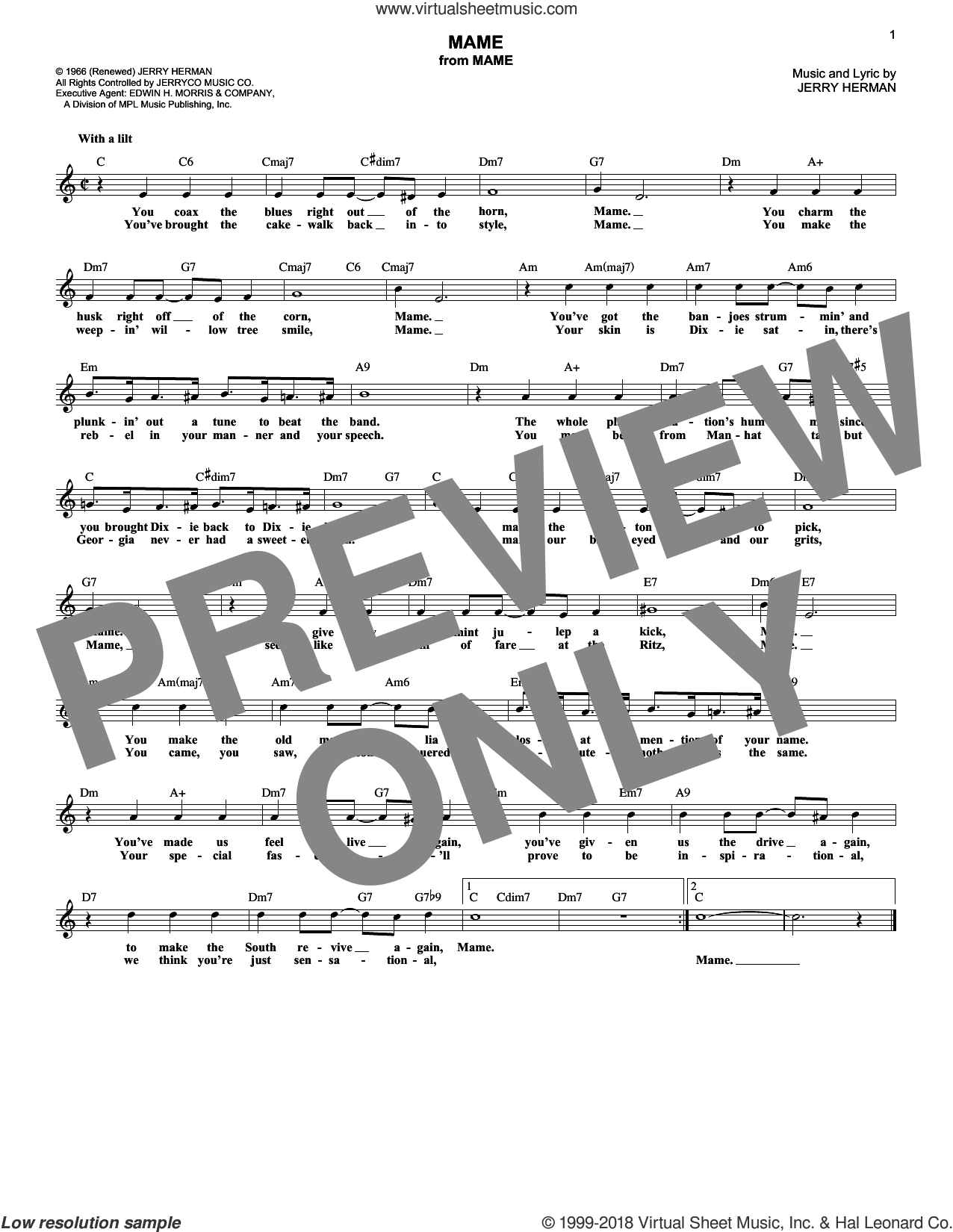 Mame sheet music (fake book, (intermediate) (fake book) (PDF)