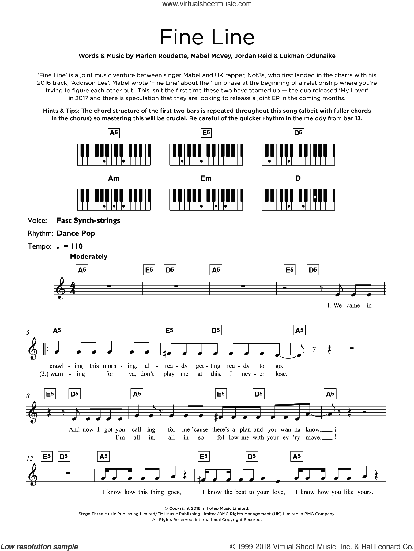 Fine Line (featuring Not3s) sheet music for piano solo (keyboard)