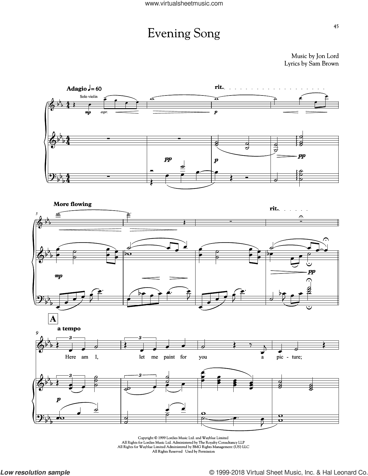 Evening Song sheet music for voice and piano (PDF)