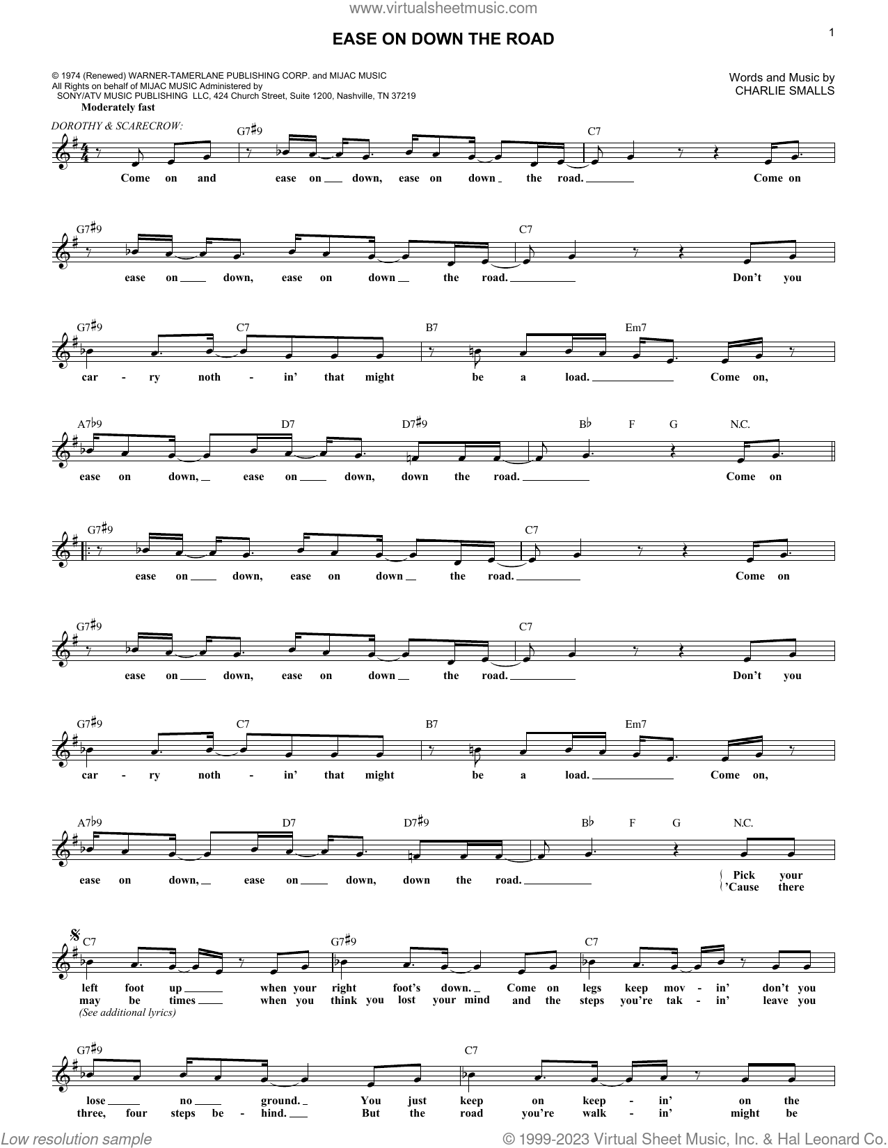 Ease On Down The Road sheet music (fake book) (PDF-interactive)