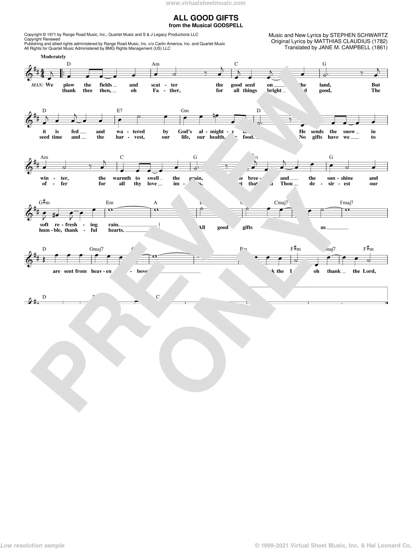 All Good Gifts (from Godspell) sheet music (fake book) (PDF)