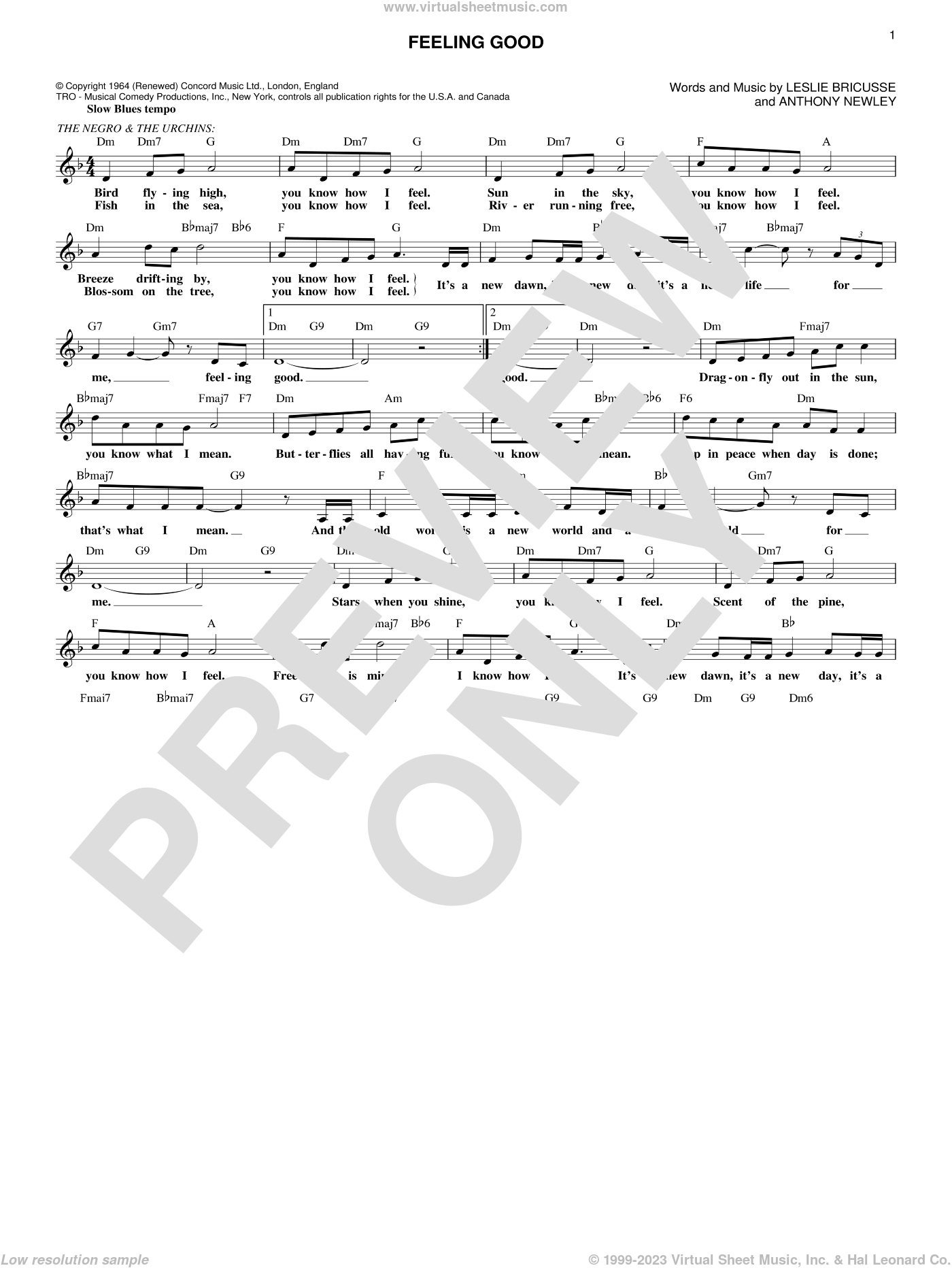 Feeling Good sheet music (fake book) (PDF-interactive)