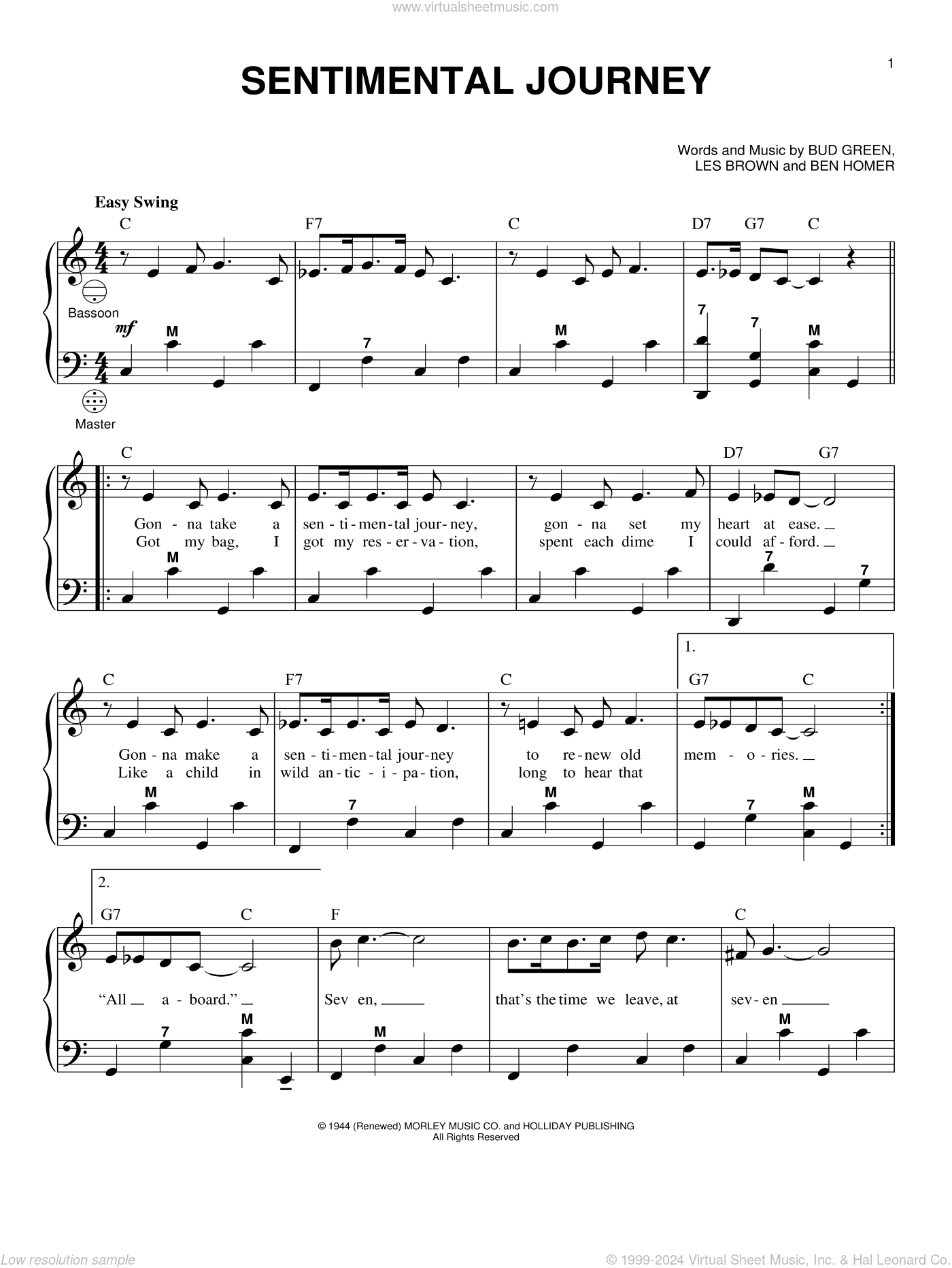 Sentimental Journey sheet music for accordion (PDF-interactive)