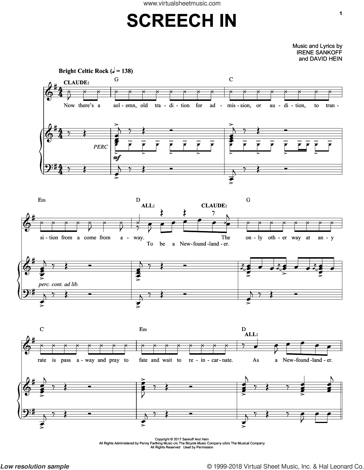 Screech In (from Come from Away) sheet music for voice and piano
