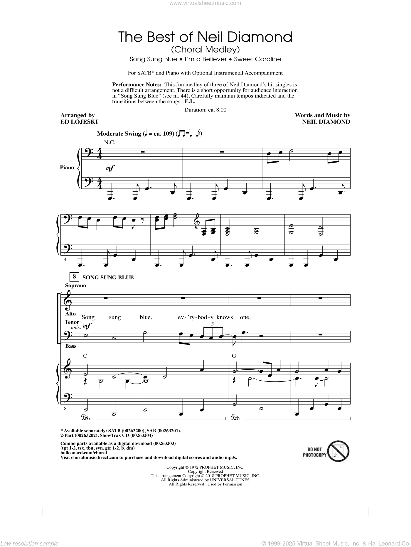 The Best of Neil Diamond (arr. Ed Lojeski) sheet music for choir (SATB ...