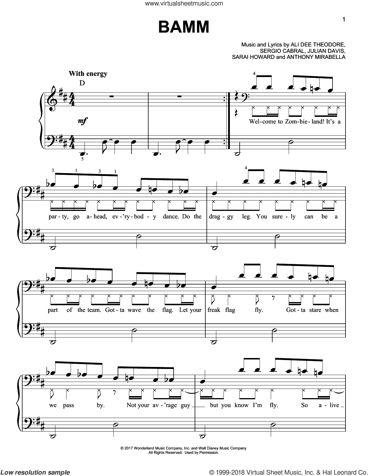 Bamm (from Disney's Zombies) sheet music for piano solo (PDF)