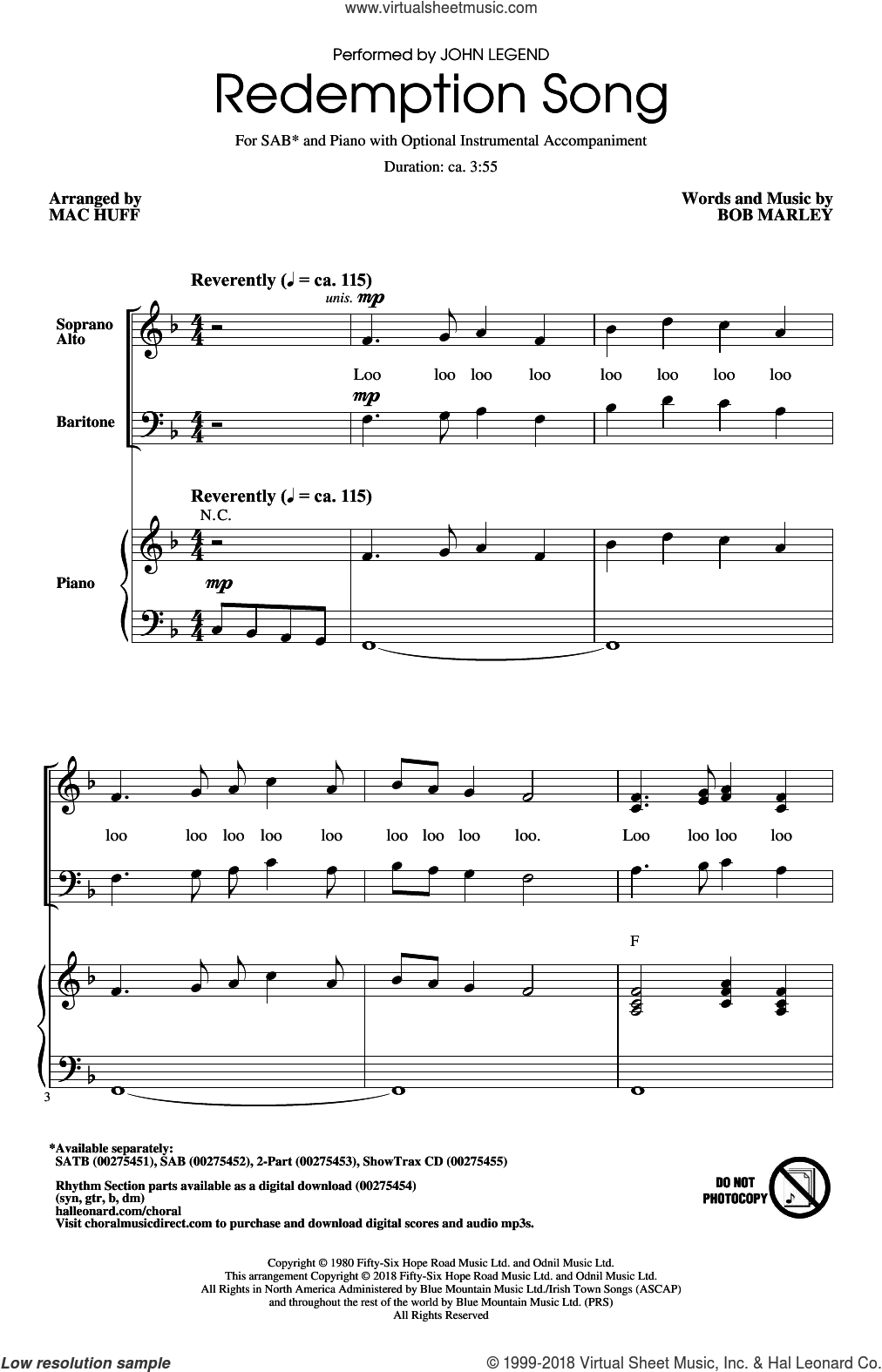 Redemption Song sheet music for choir (SAB: soprano, alto, bass)