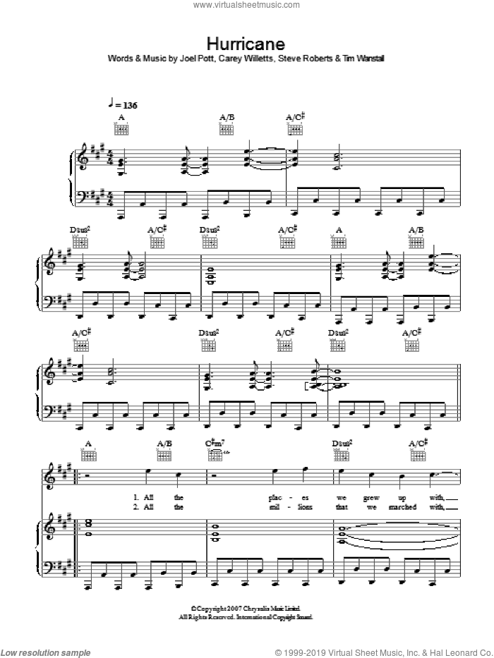 Athlete: Hurricane sheet music for voice, piano or guitar (PDF)
