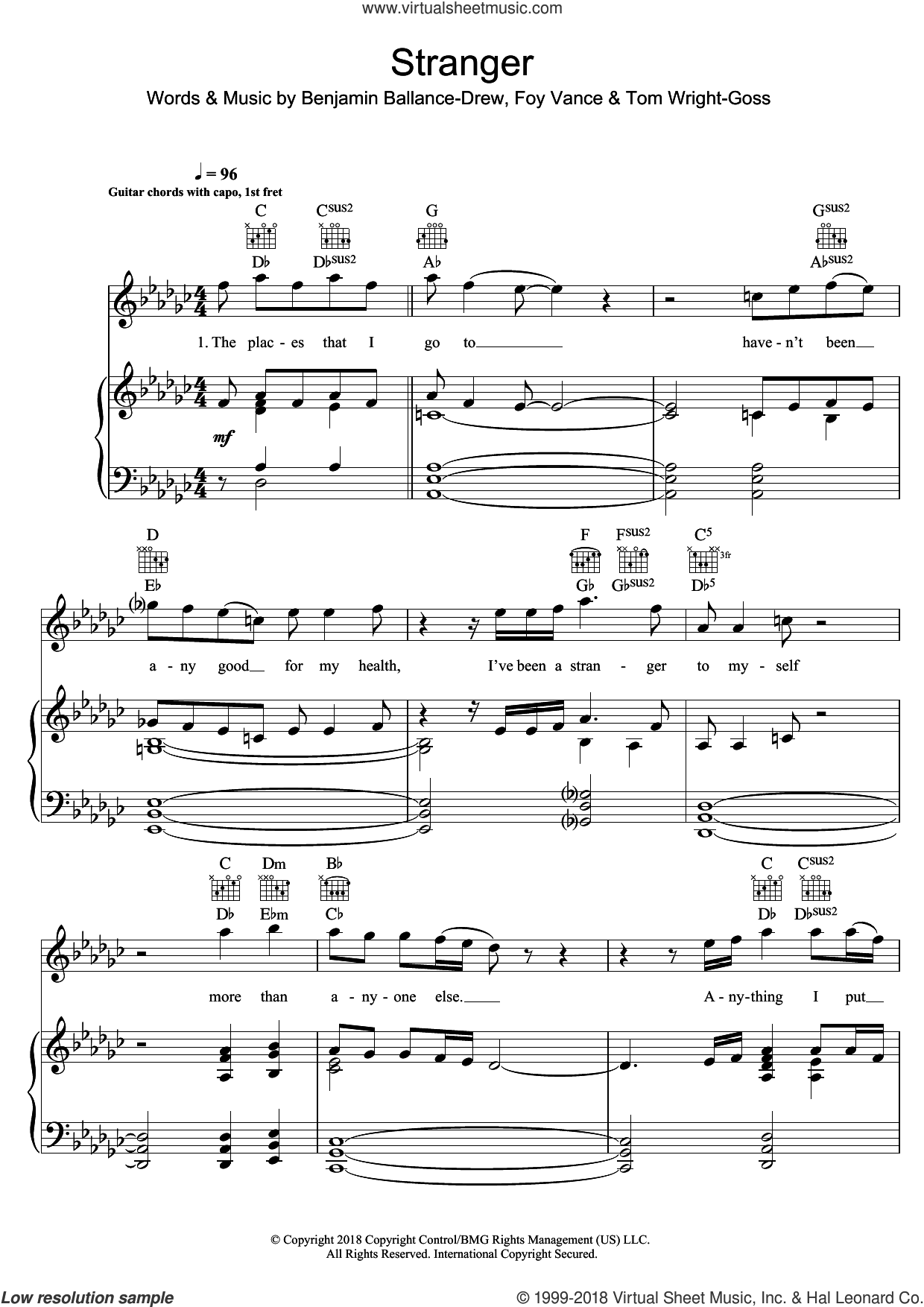 Stranger sheet music for voice, piano or guitar (PDF-interactive)