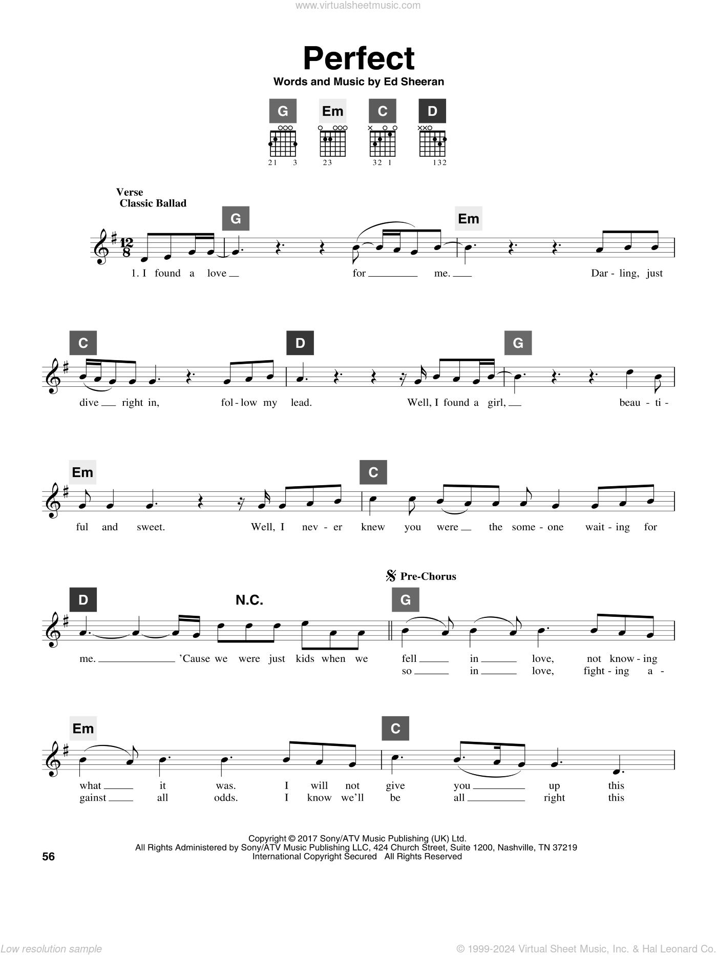 Sheeran - Perfect sheet music (intermediate) for guitar solo ...