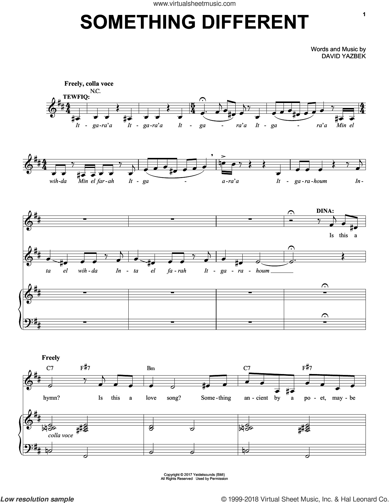 Something Different sheet music for voice and piano (PDF)