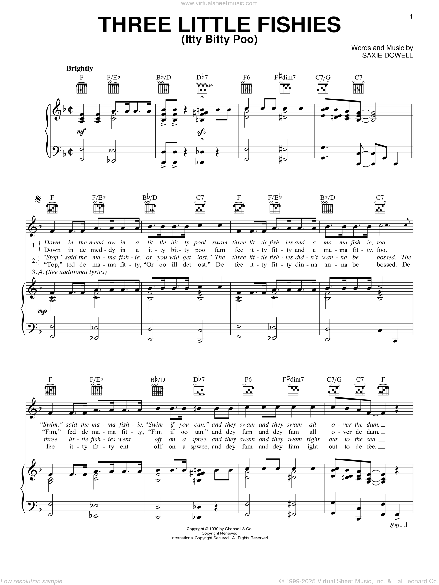 Three Little Fishies (Itty Bitty Poo) sheet music for voice, piano or ...