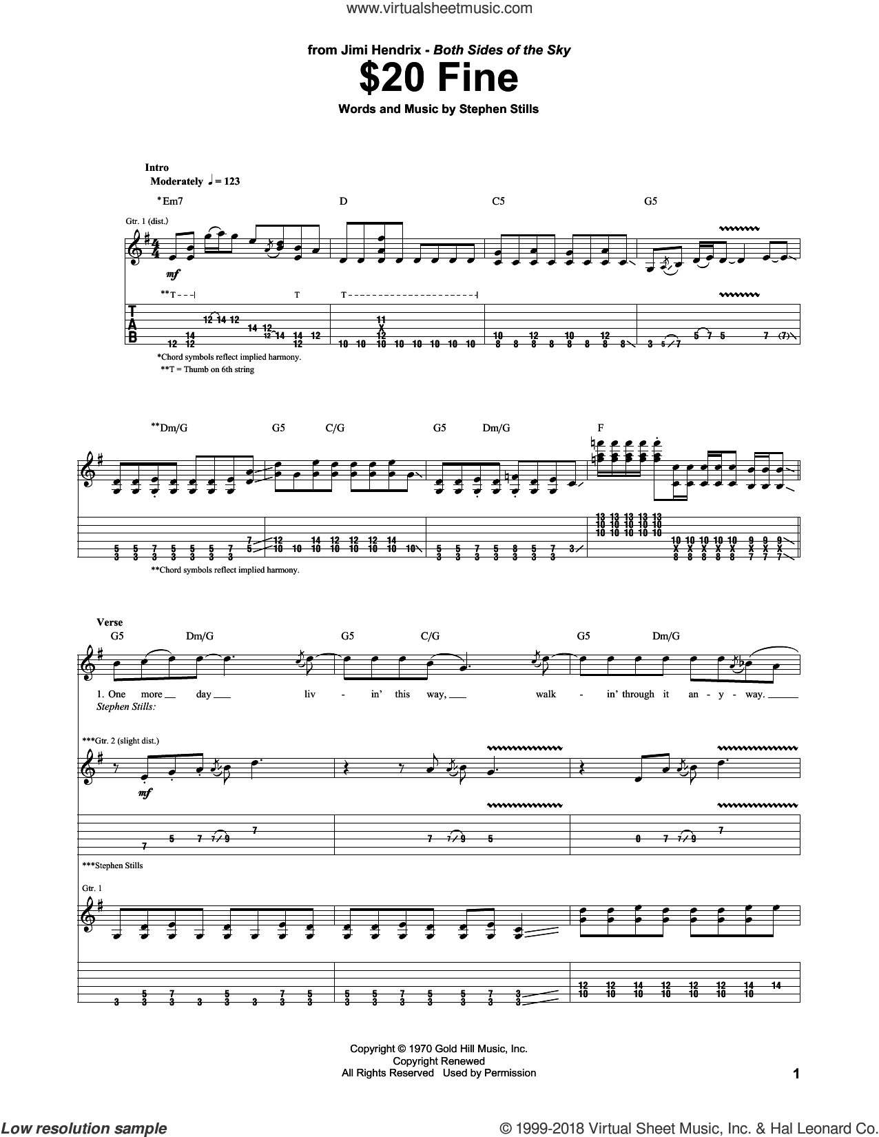 $20 Fine sheet music for guitar (tablature) (PDF)