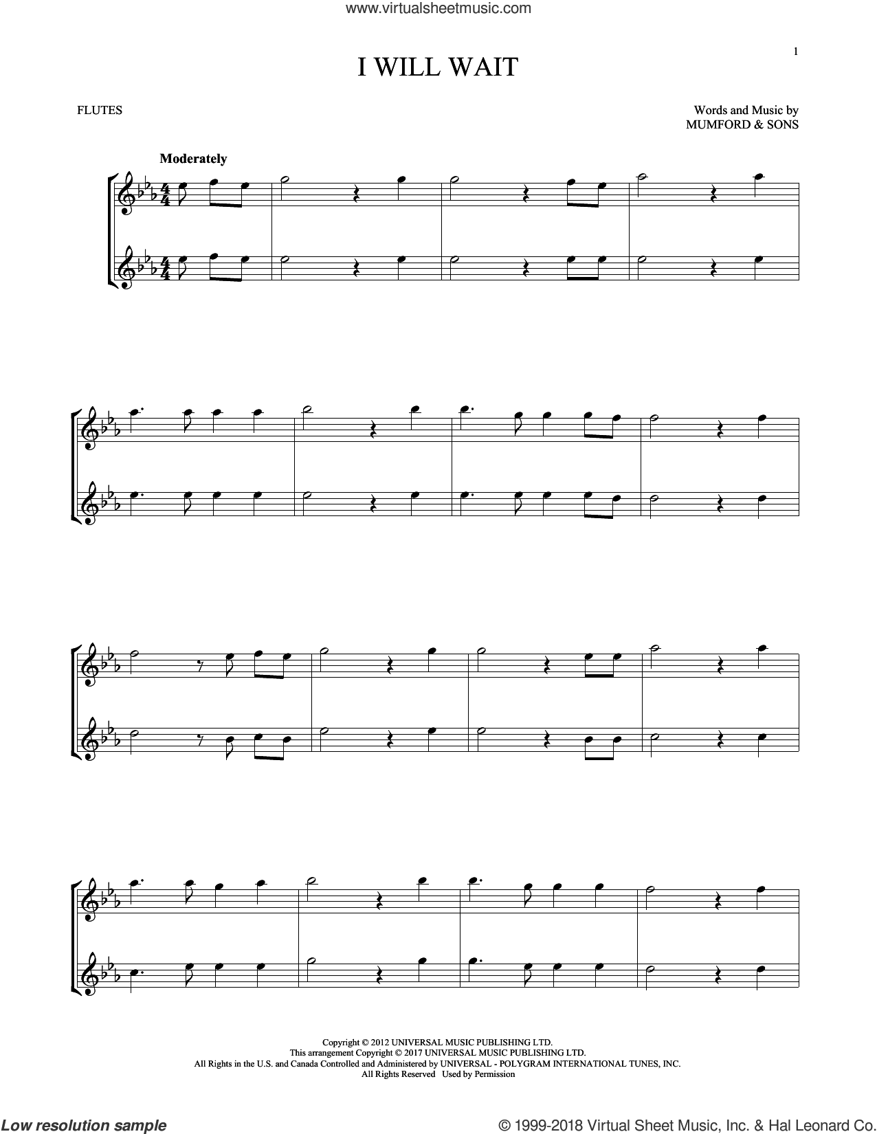 I Will Wait sheet music for two flutes (duets) (PDF-interactive)