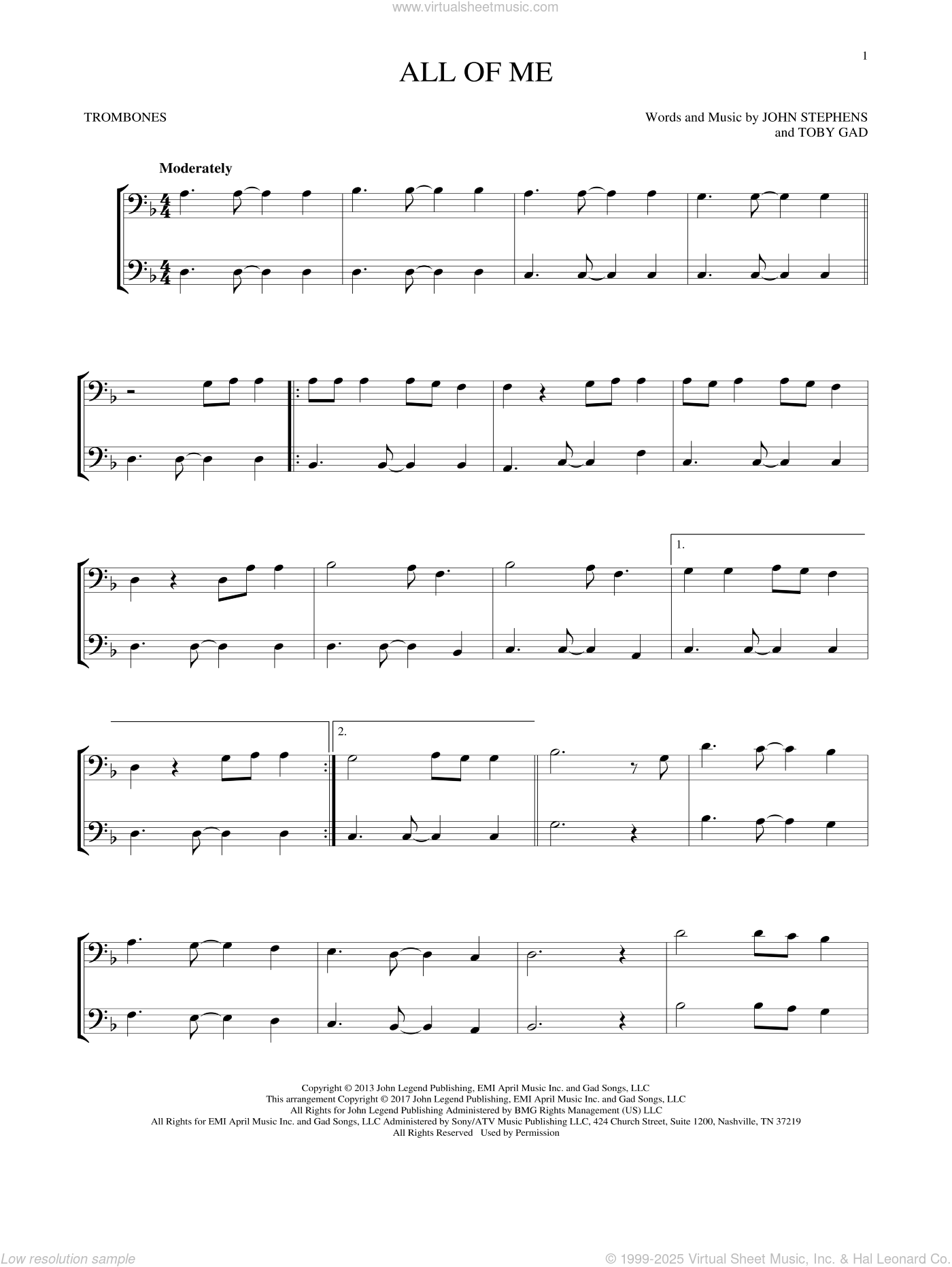 All Of Me sheet music for two trombones (duet, duets) (PDF)