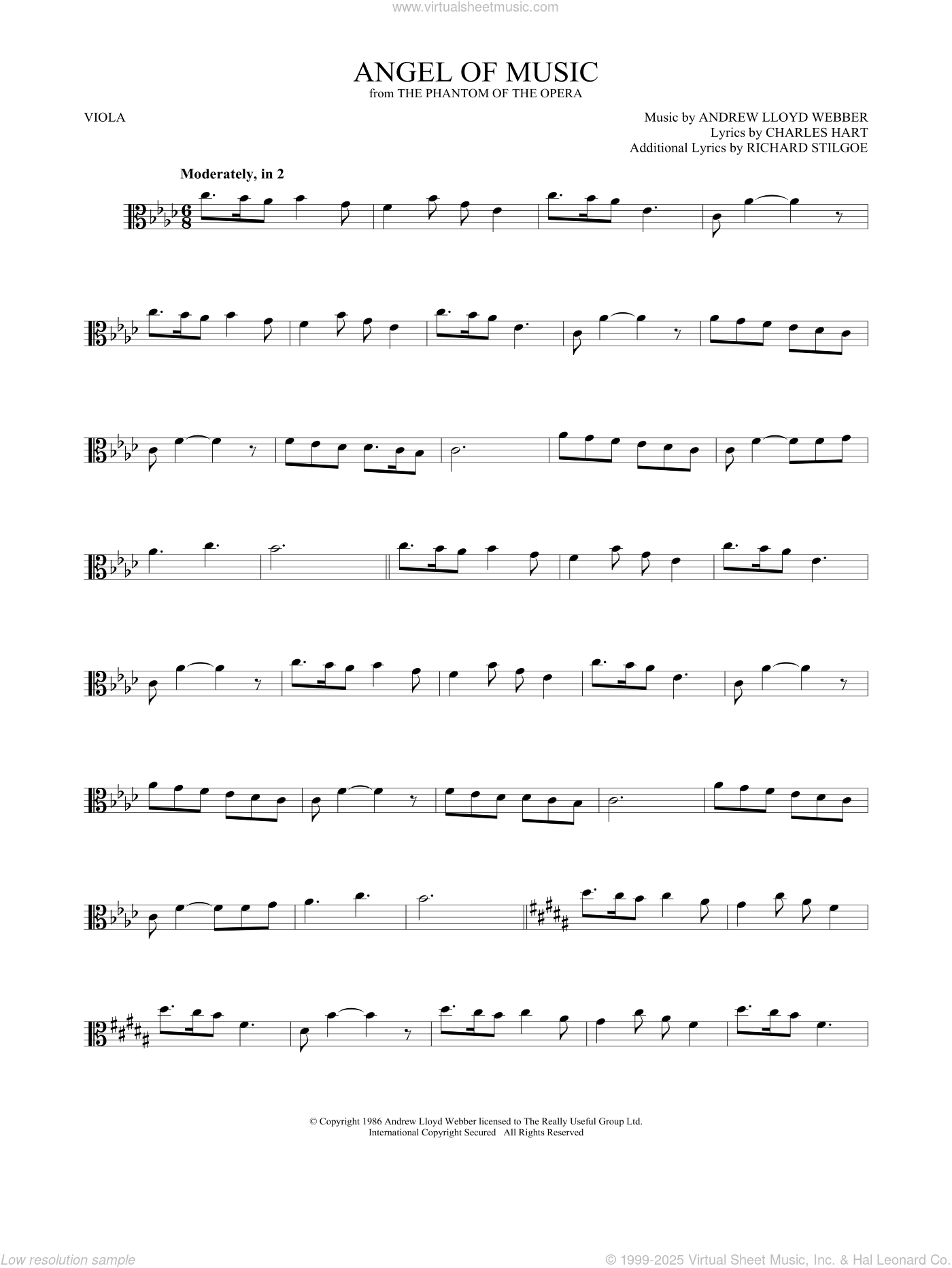 Angel Of Music (from The Phantom Of The Opera) sheet music for viola solo
