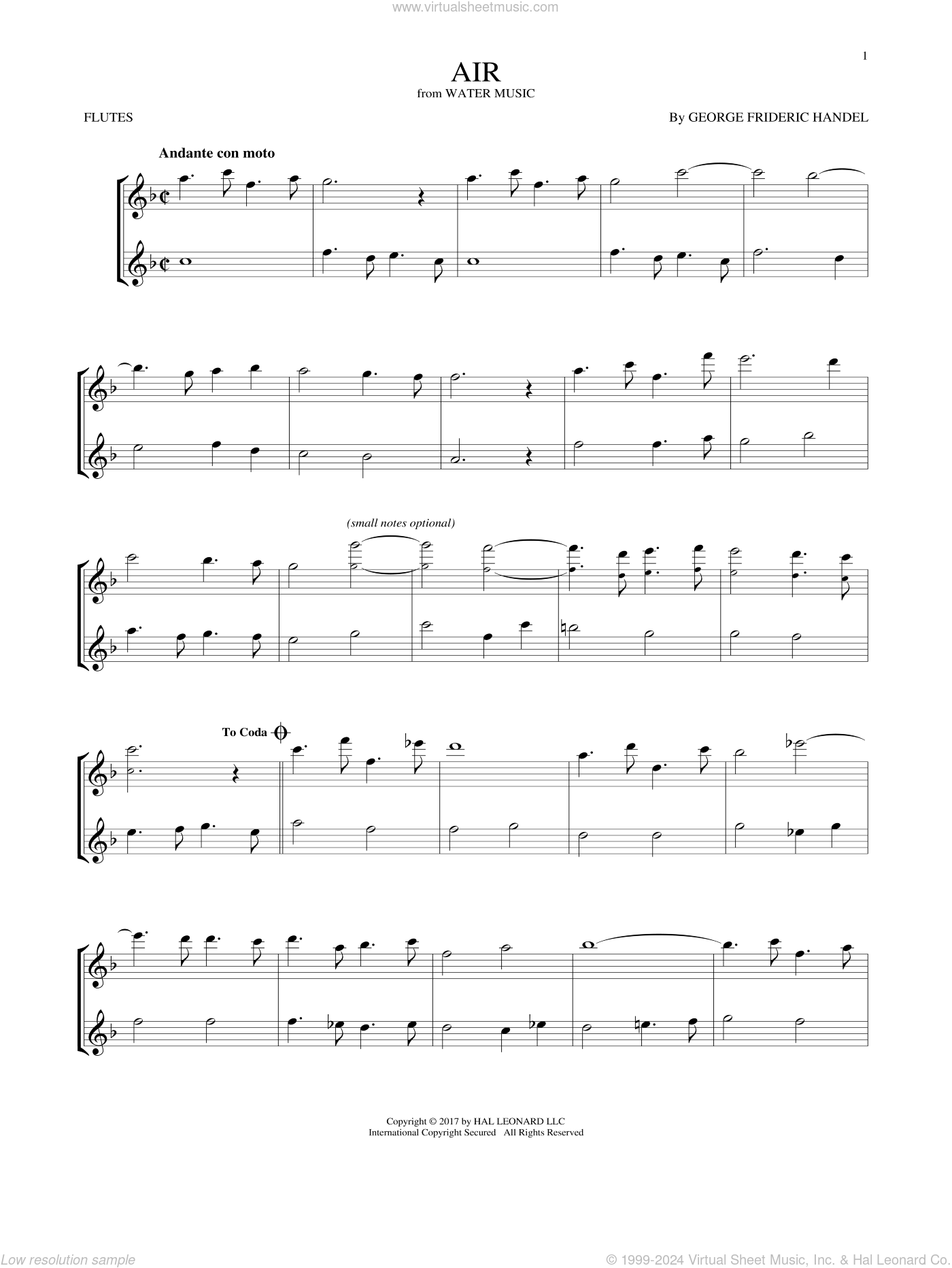 Air sheet music for two flutes (duets) (PDF-interactive)