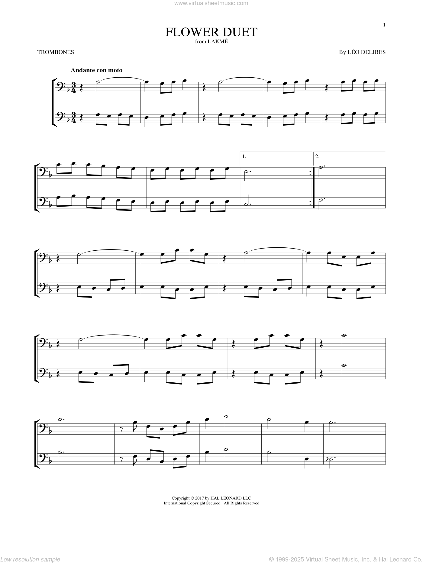 Flower Duet sheet music for two trombones (duet, duets) (PDF)
