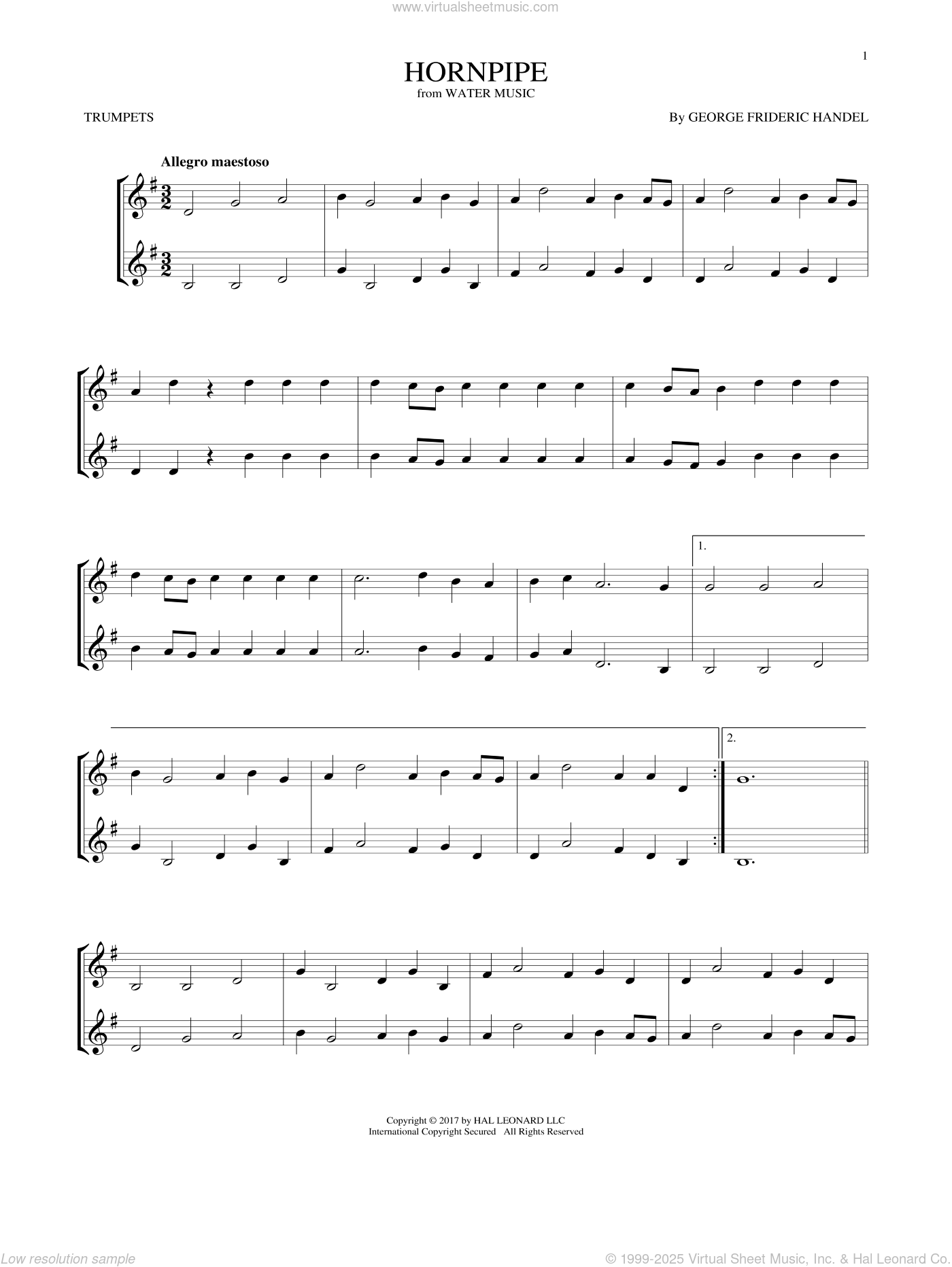 Hornpipe sheet music for two trumpets (duet, duets) (PDF)