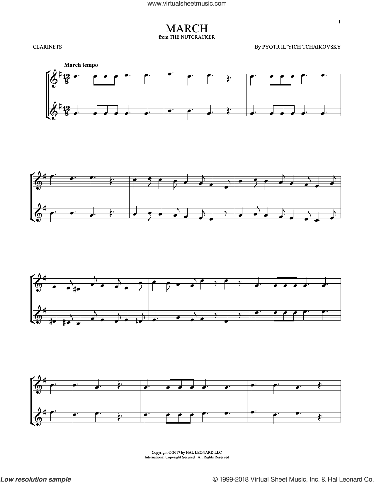 March, Op. 71a (from The Nutcracker) sheet music for two clarinets (duets)