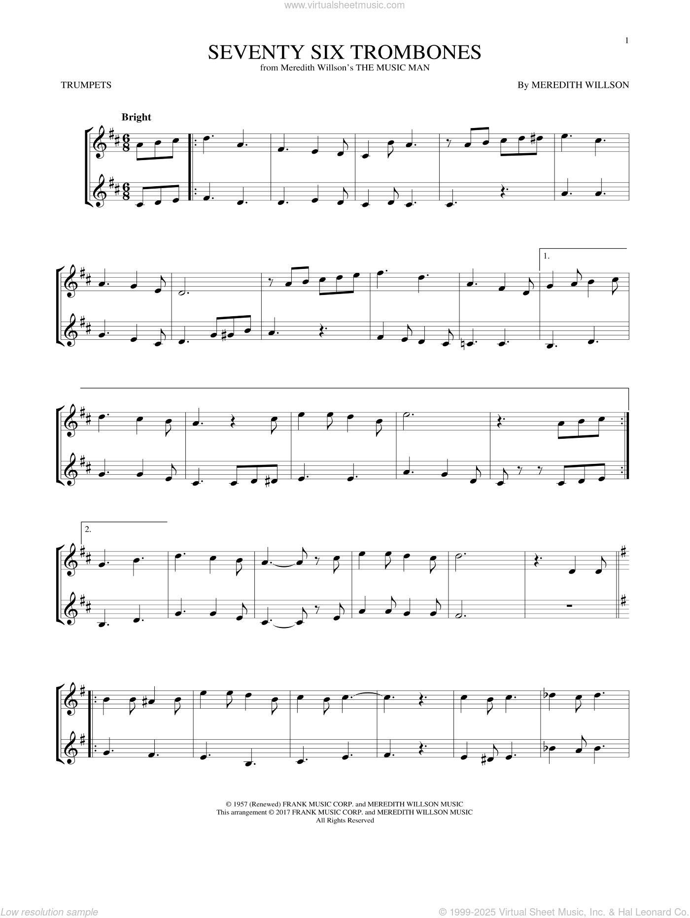 Seventy Six Trombones sheet music for two trumpets (duet, duets)