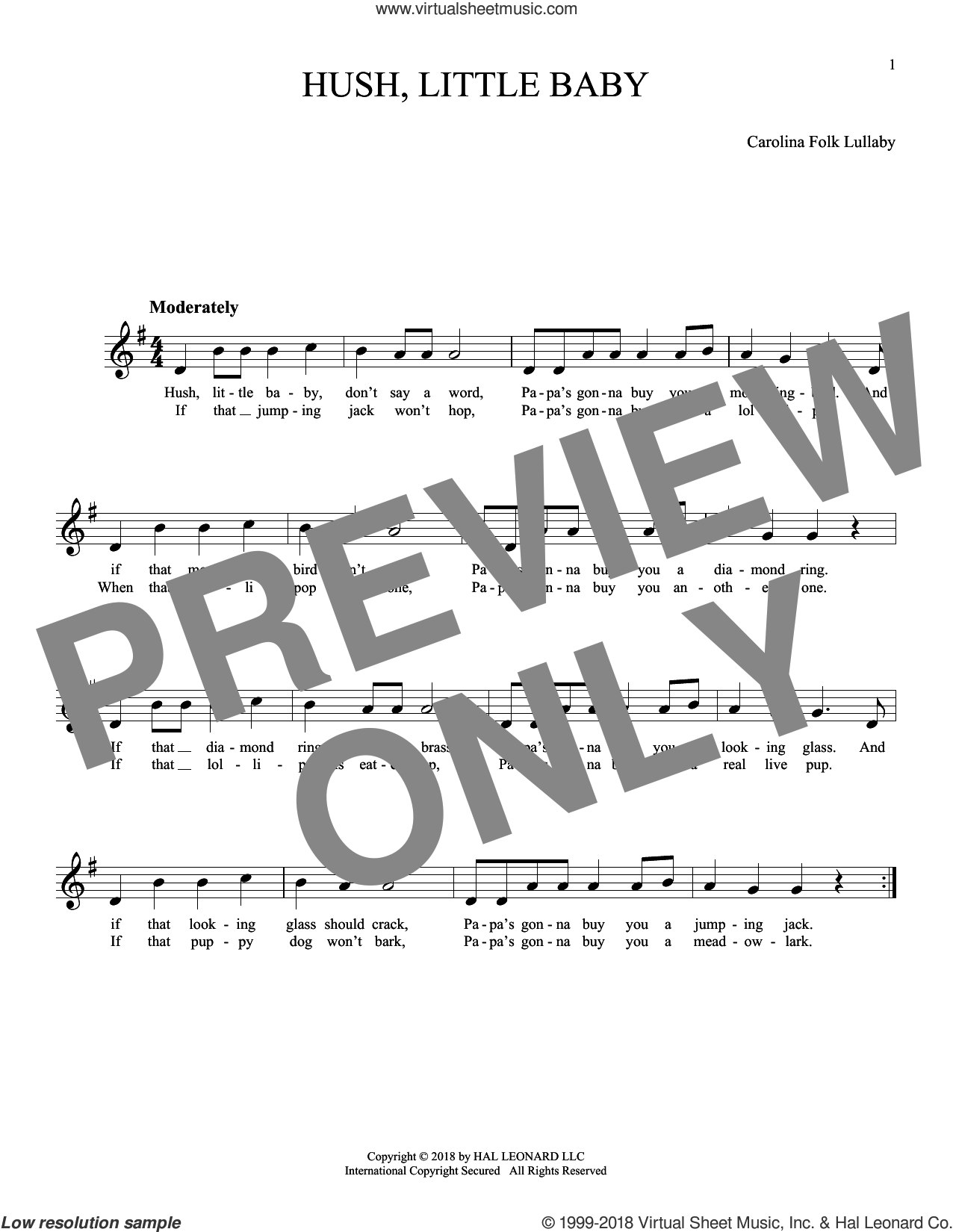 Hush, Little Baby sheet music for ocarina solo (PDF-interactive)