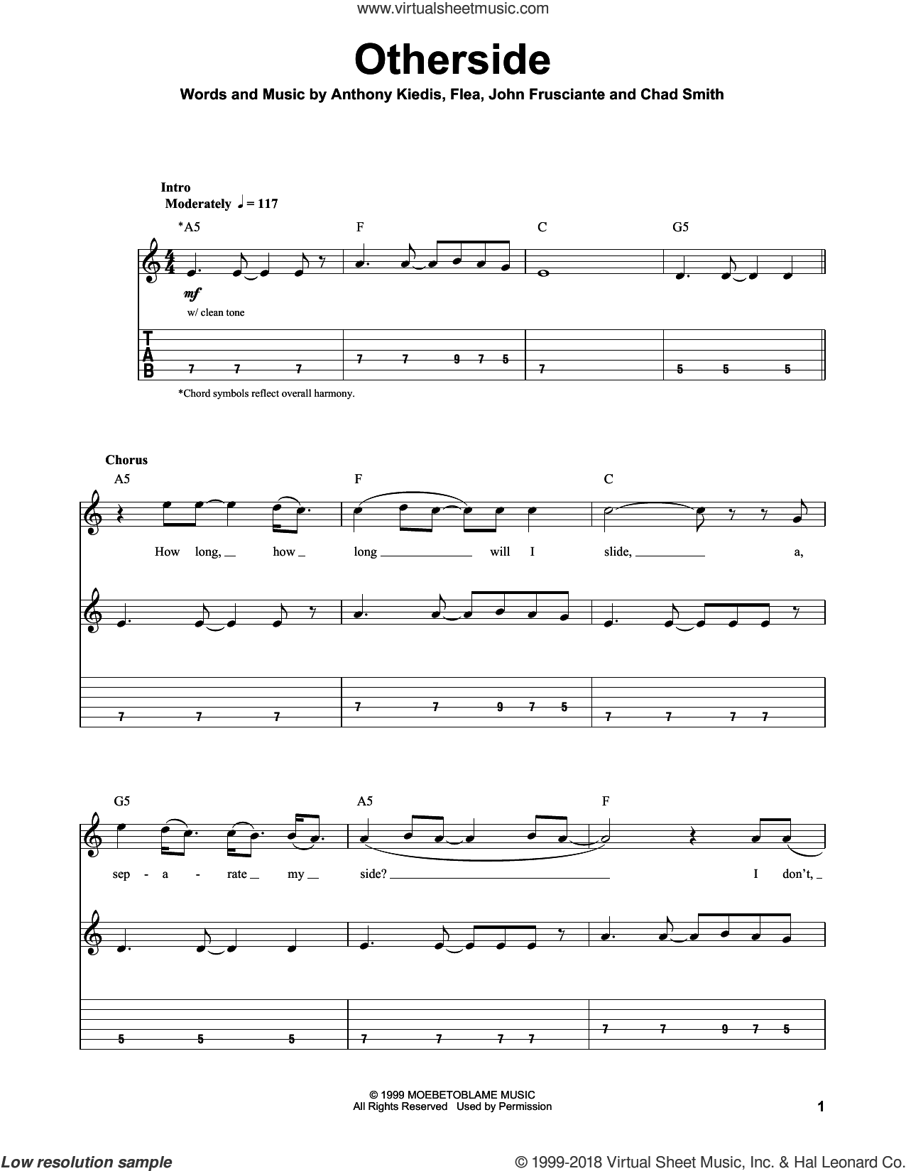 Otherside sheet music for guitar (tablature, play-along) (PDF)