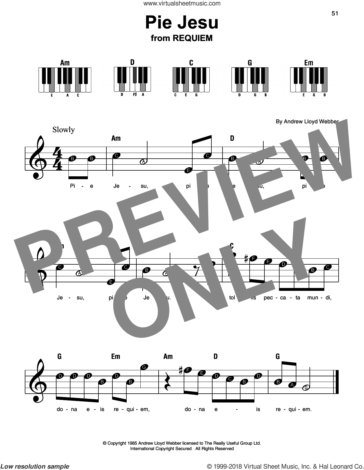 Pie Jesu, (beginner) sheet music for piano solo (PDF)