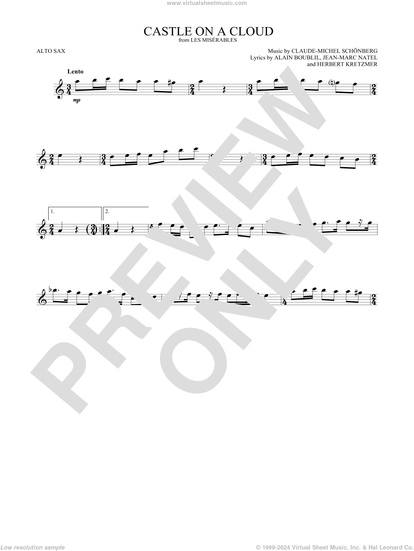 Castle On A Cloud sheet music for alto saxophone solo (PDF)