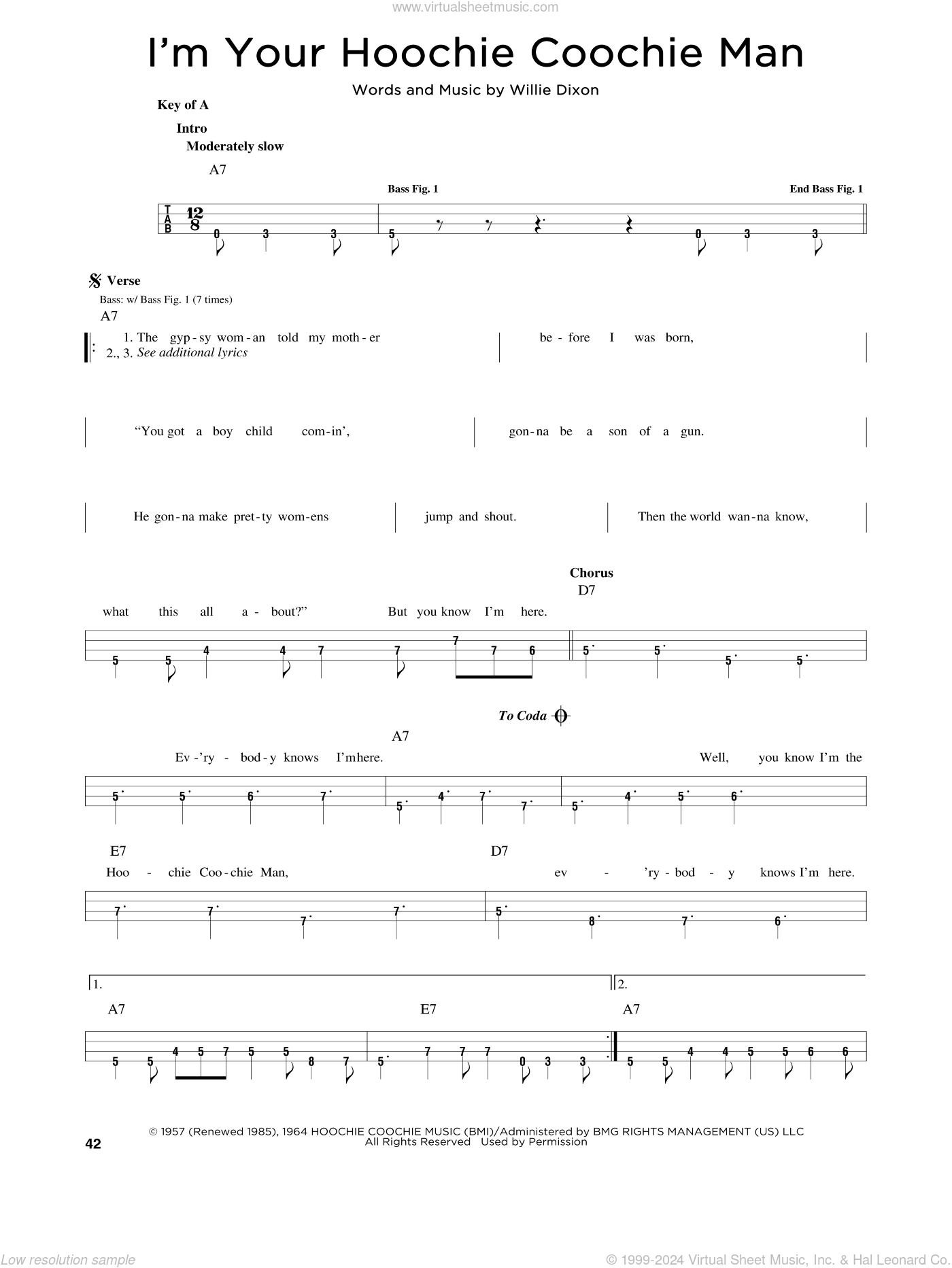 I'm Your Hoochie Coochie Man sheet music for bass solo (PDF)