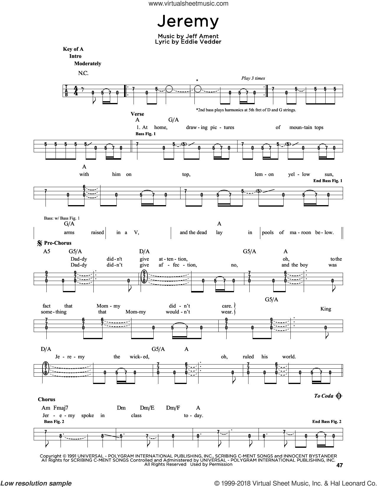 Jeremy sheet music for bass solo (PDF)