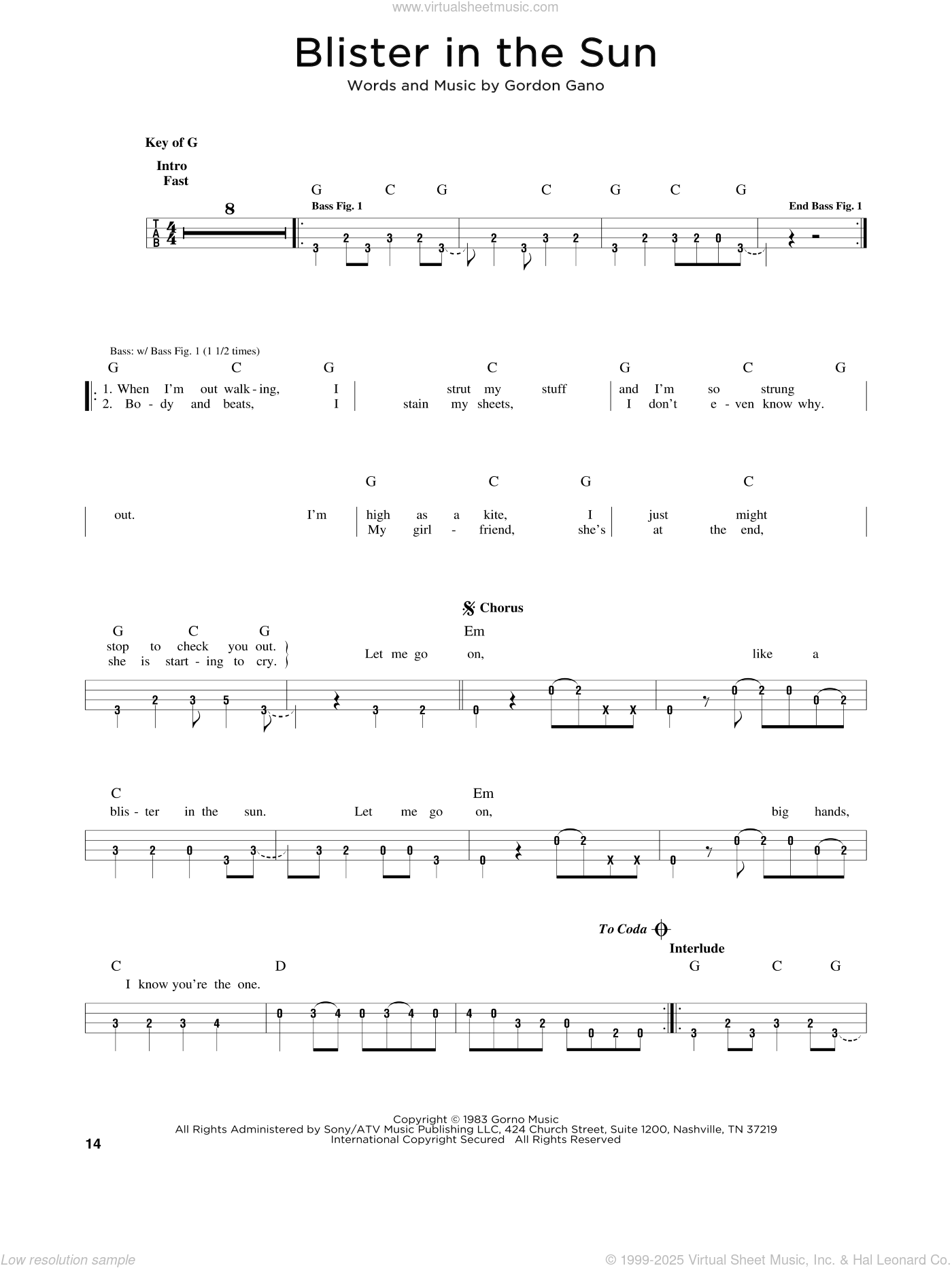 Blister In The Sun sheet music for bass solo (PDF)