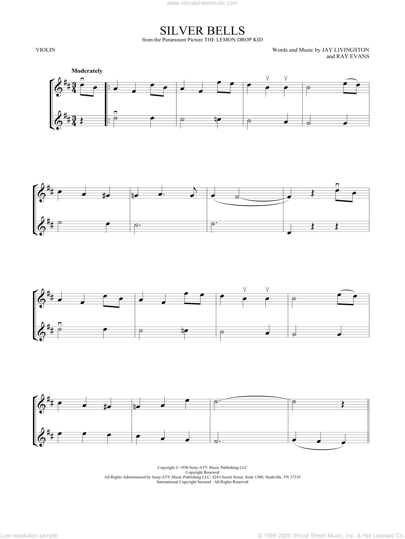 Silver Bells sheet music for two violins (duets, violin duets)