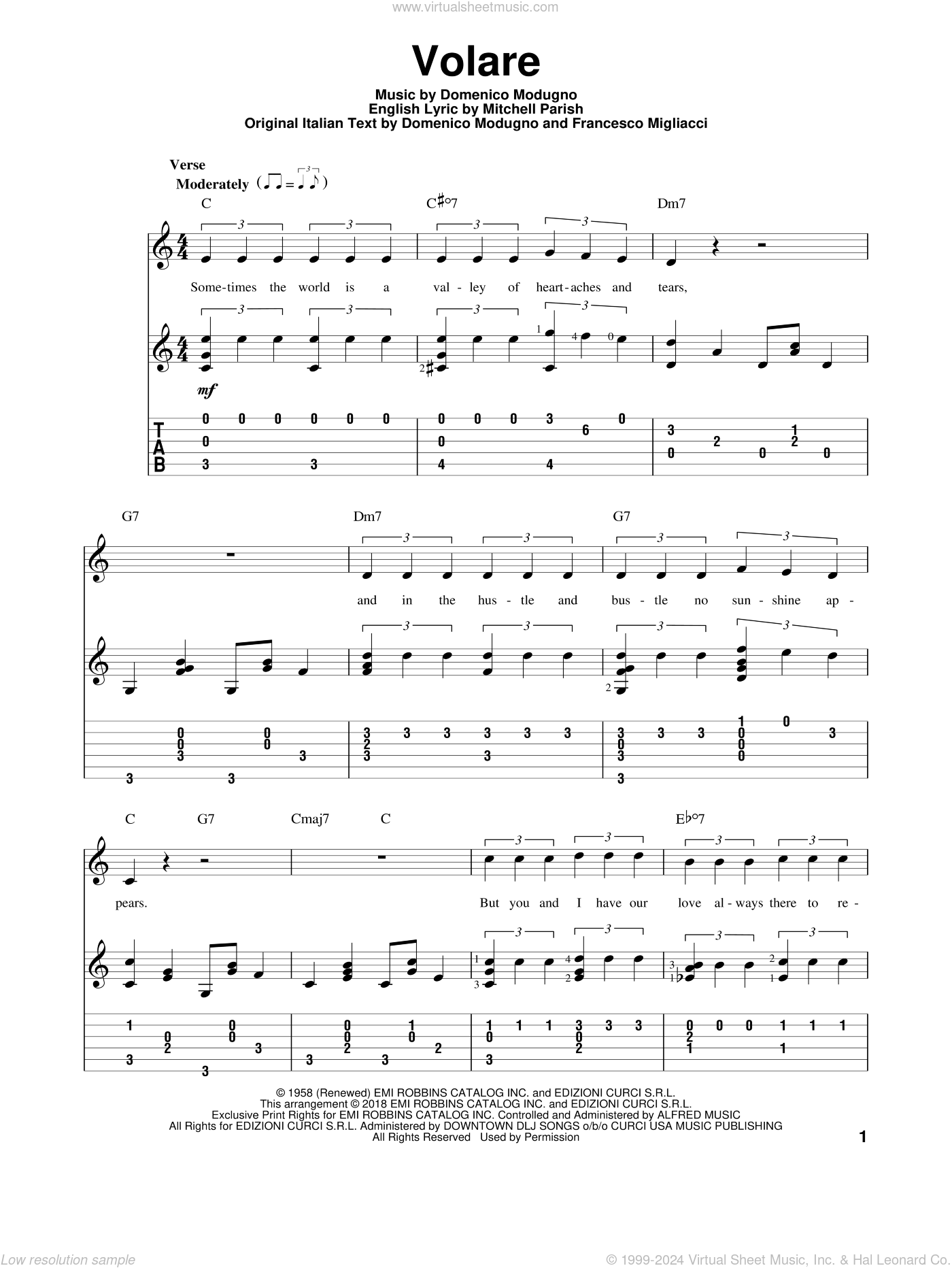Volare sheet music (intermediate) for guitar solo (PDF)