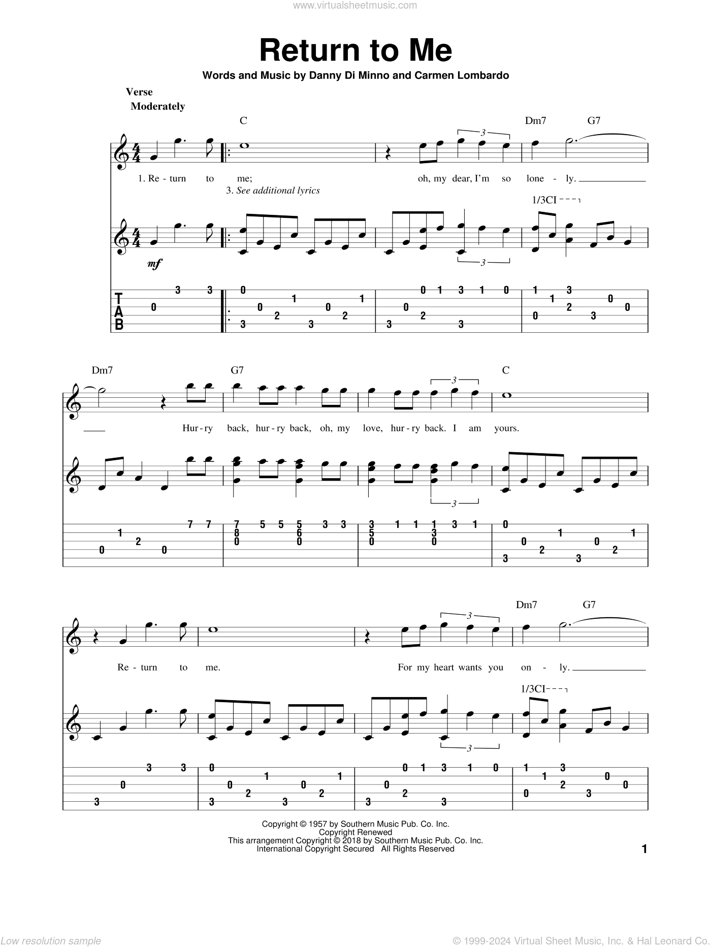 Return To Me sheet music for guitar solo (PDF)