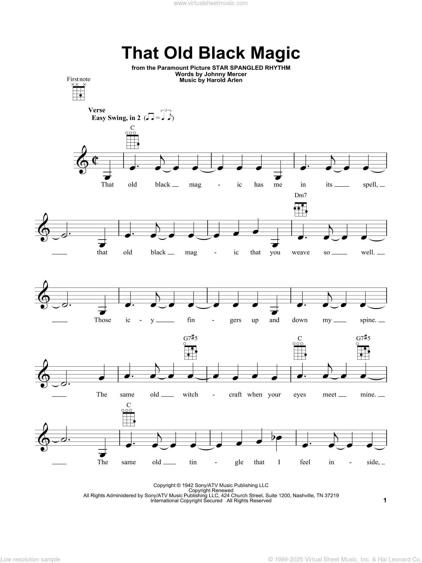 That Old Black Magic sheet music for ukulele (PDF-interactive)
