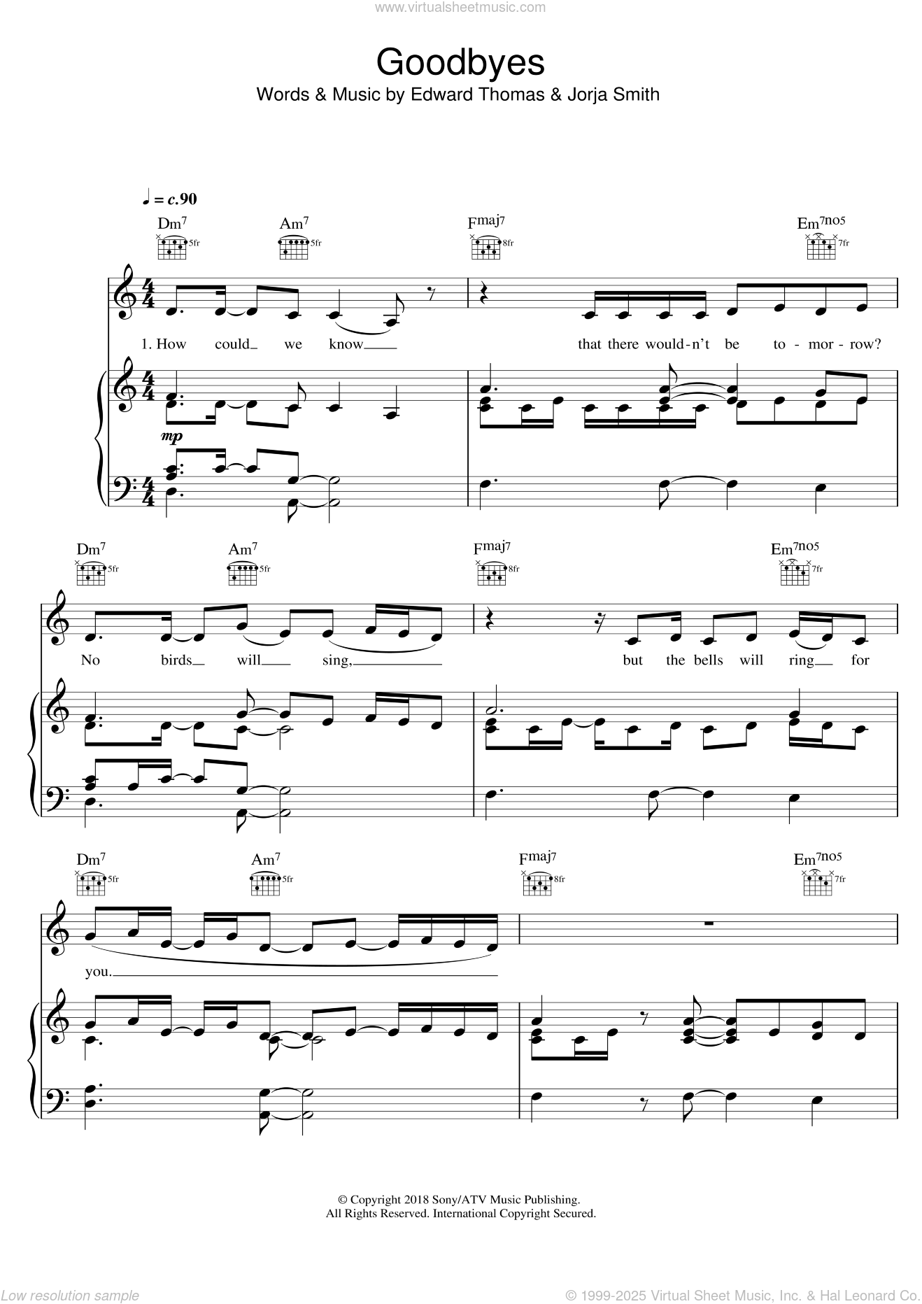 Goodbyes sheet music for voice, piano or guitar (PDF-interactive)