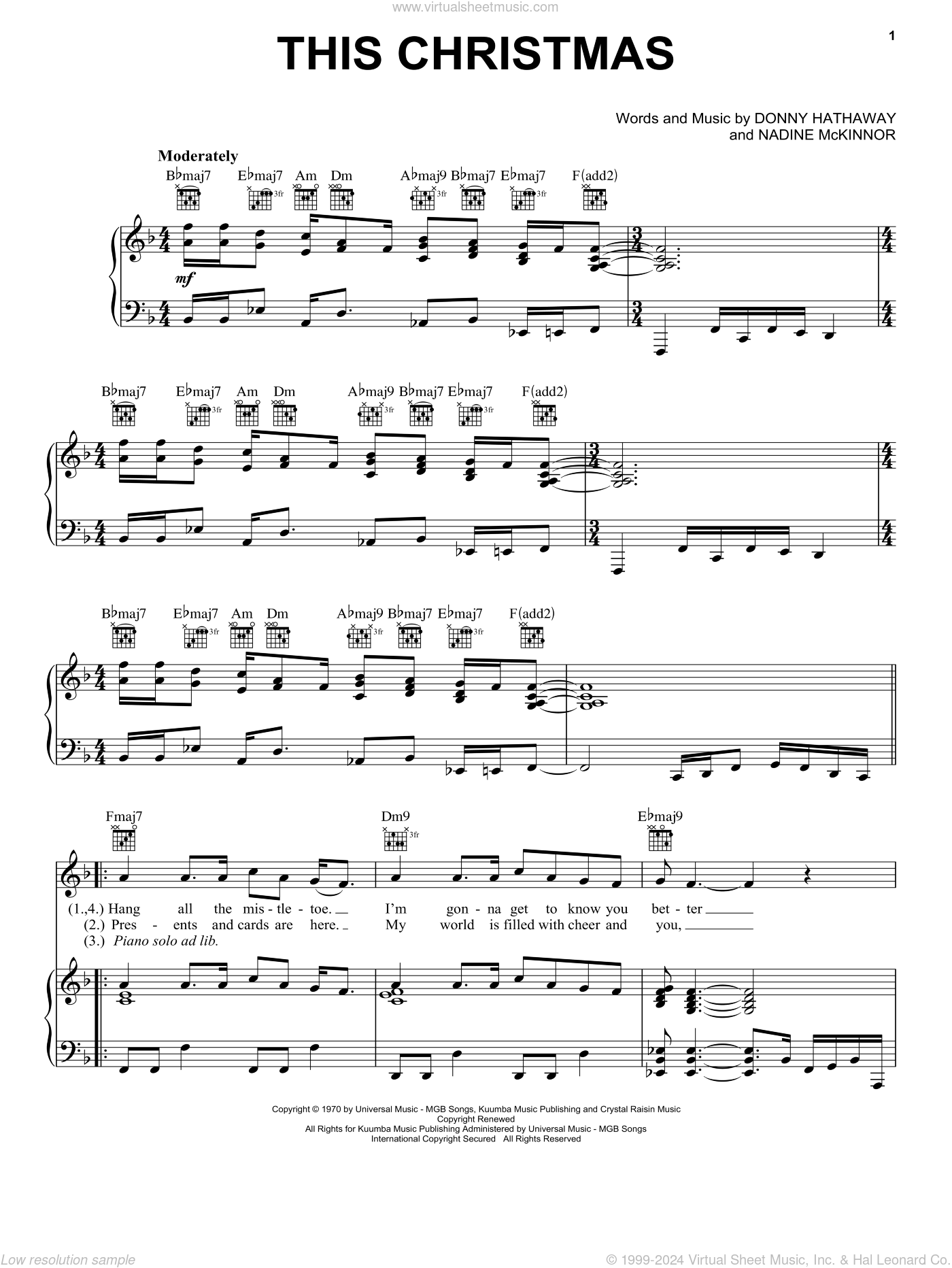 Donny Hathaway: This Christmas sheet music for voice, piano or guitar