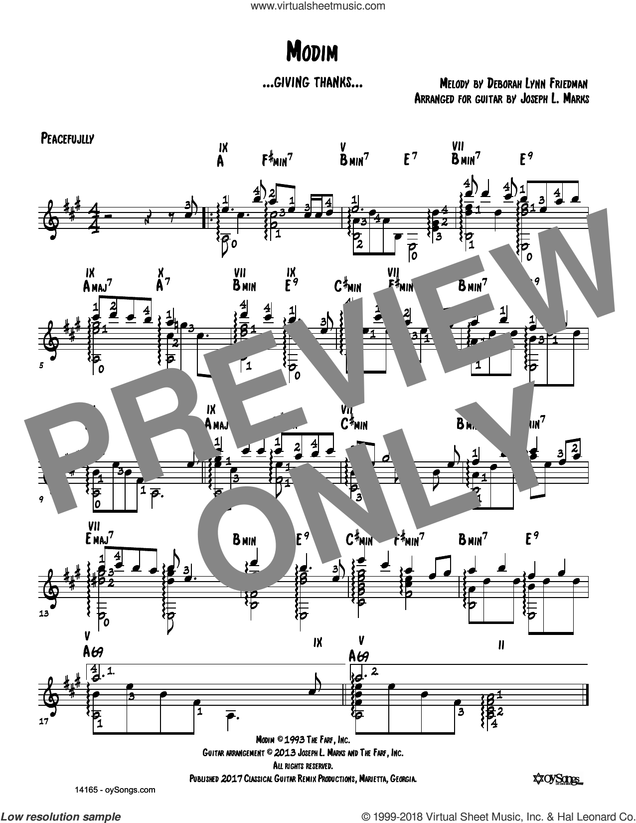 Modim (arr. Joe Marks) sheet music for guitar solo (PDF)